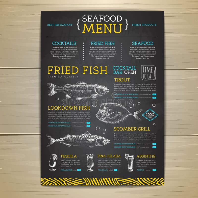 Chalk Drawing Seafood Restaurant Menu Design with Hand Drawing Fish ...