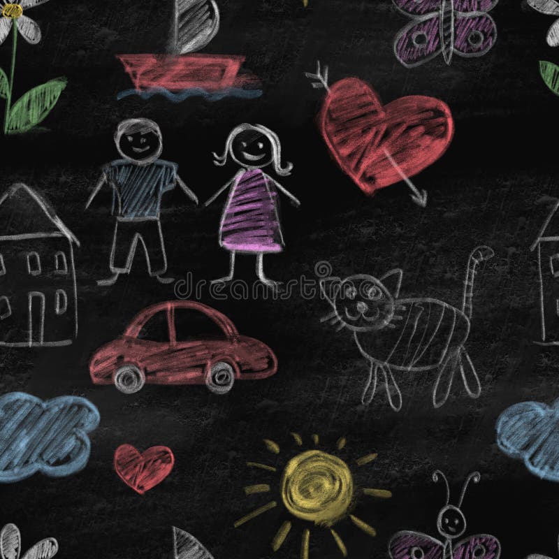 Chalk Drawing. Seamless Pattern Stock Illustration - Illustration of ...