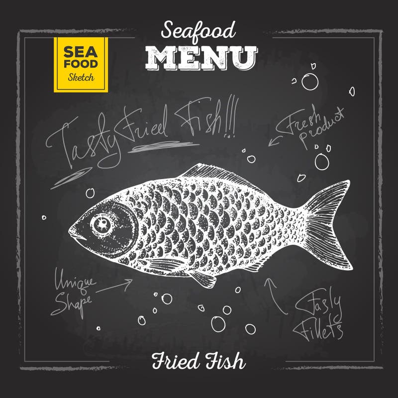 Chalk Drawing Sketch Set of Seafood. Stock Vector - Illustration of ...