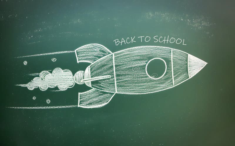 Chalk Drawing Rocket with Back To School Text on Blackboard Stock Photo ...