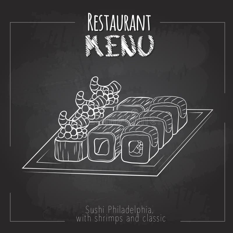 Chalk Drawing Sushi Menu Design Stock Vector - Illustration of board ...