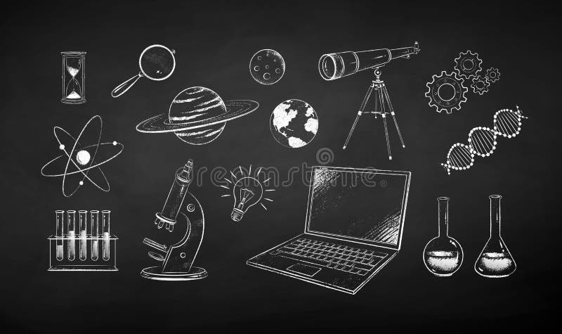 Chalk Drawn Illustration Set of Science Objects Stock Vector ...