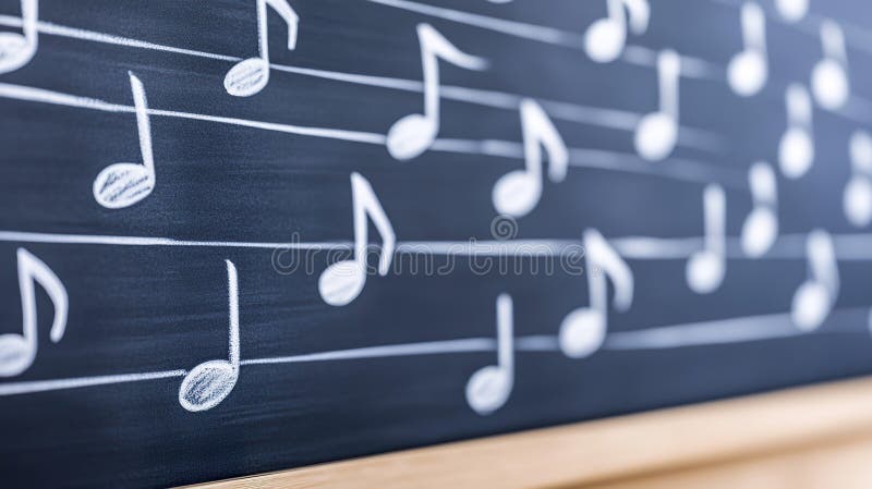 Chalk Drawn Musical Notes on Blackboard with Staff Lines Stock ...