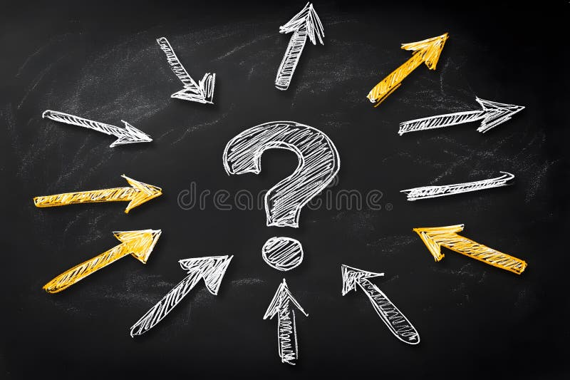 Chalk-drawn Question Mark with Arrows on Blackboard Concept of ...