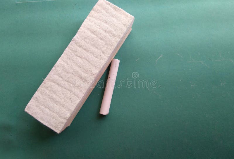 Chalk and Duster or Eraser on the Green Background. Stock Photo - Image ...