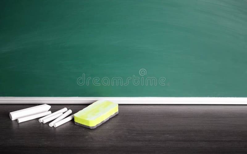 Chalk and Duster or Eraser on the Green Background. Method of Education ...