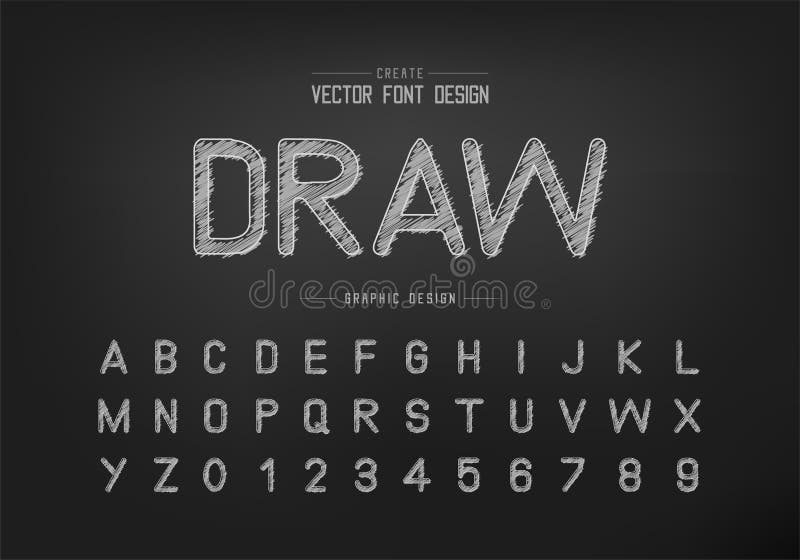 Chalk Font and Alphabet Vector, Hand Draw Style Typeface Letter and ...