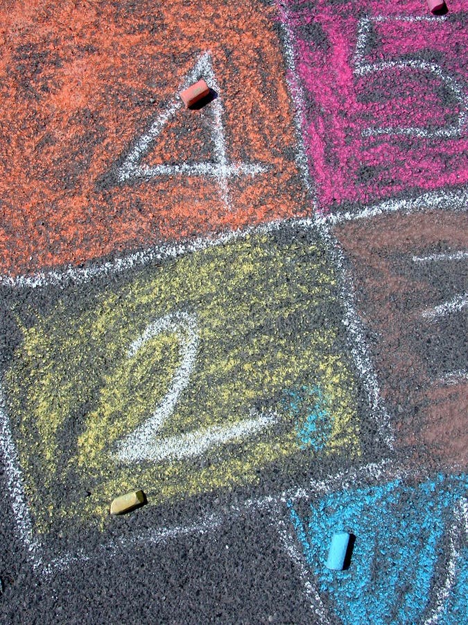 Hopscotch Diagram and Colored Chalk Stock Image - Image of four, games ...