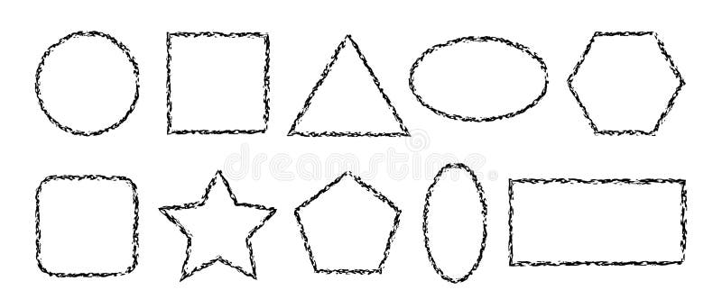 Chalk Geometric Shapes Set. Vector Textured Crayon Textured Outline ...