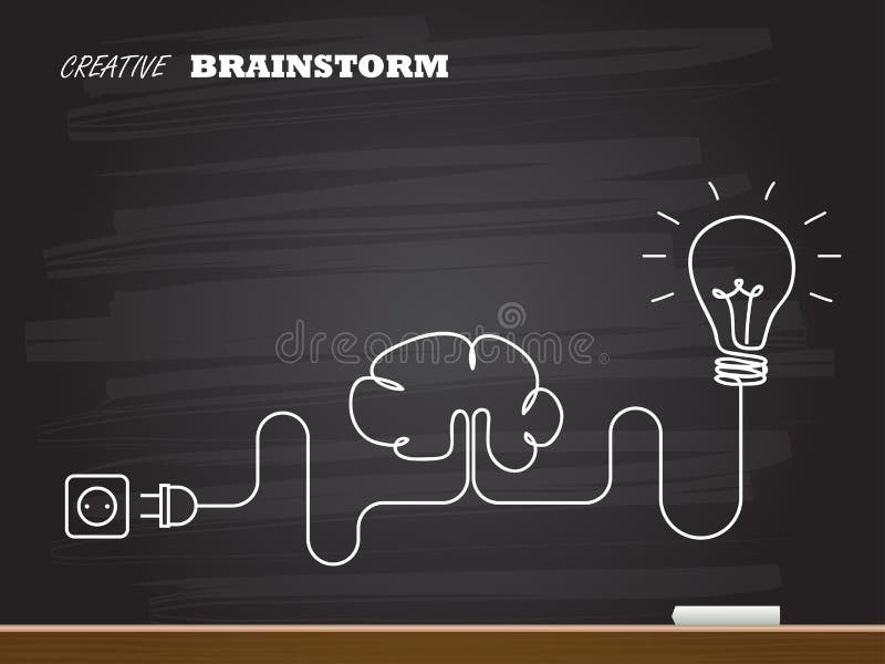 Chalk Hand Drawing with Light Bulb and Brain. Vector Illustration Stock ...