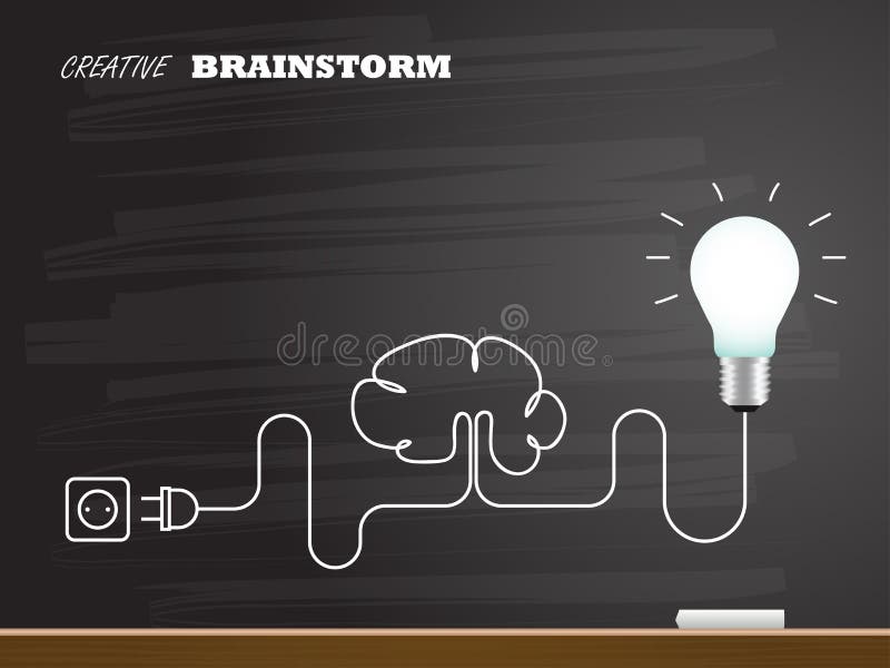 Chalk Hand Drawing with Light Bulb and Brain. Vector Illustration Stock ...