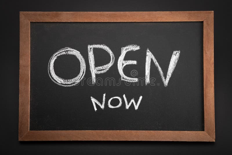 Chalk Handwriting , "open Now" Words Drawing on Chalkboard Frame Stock ...