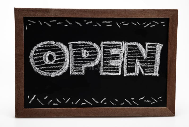 Chalk Handwriting Open Words Drawing On Chalkboard Frame Can Be