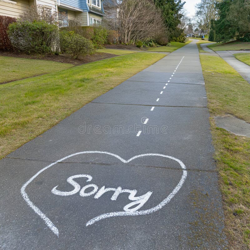 Chalk Heart and Sorry Message on Suburban Sidewalk Stock Photo - Image ...