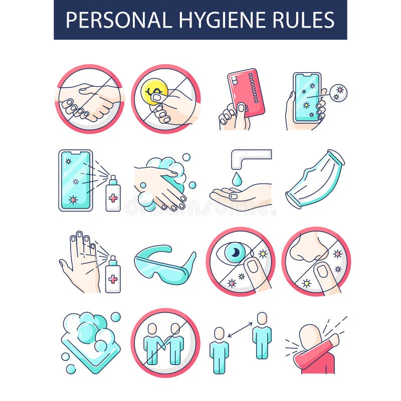 Chalk Icon Set, Hygiene Rules, Danger of Virus Transmission Stock ...