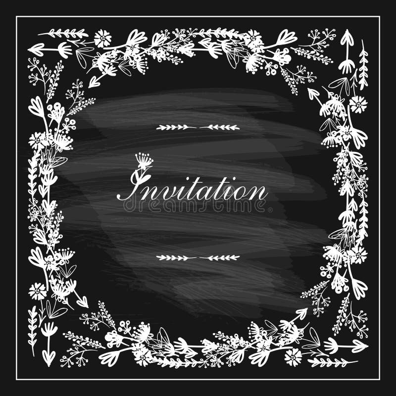 Chalk Invitation Board Mock Up with Graphic Frame Decorated Flowers ...