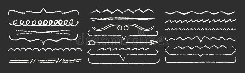 Chalk Line Stroke Blackboard Vector Set. Crayon Scribble Underline ...