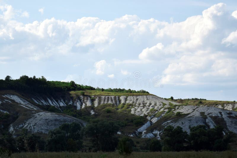Chalk Mountains Surrounded by Forests and Fields in the Kharkiv Region ...