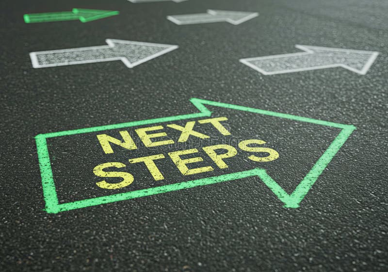 Chalk NEXT STEPS Arrow on Rough Concrete Surface, Path Choices Stock ...