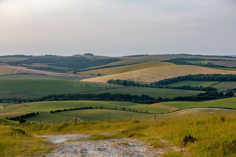 A Chalk Pathway Leading Down from Kingston Ridge in Sussex, with a ...