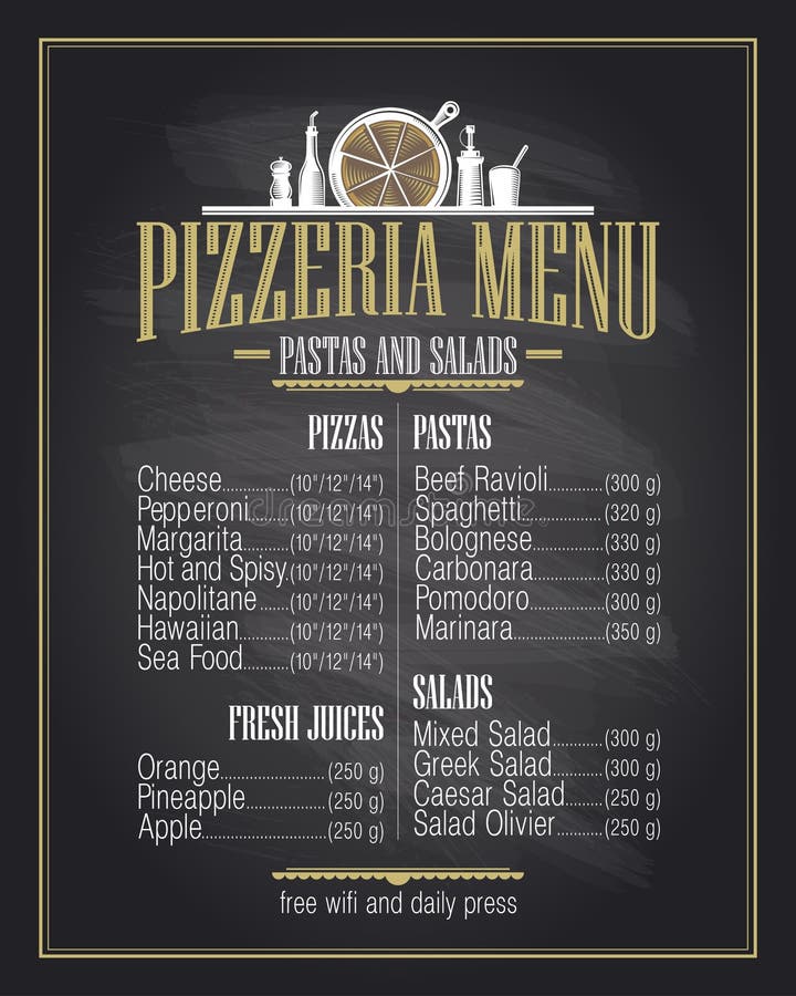 Chalk Pizzeria Menu List Design Stock Vector - Illustration of fastfood ...