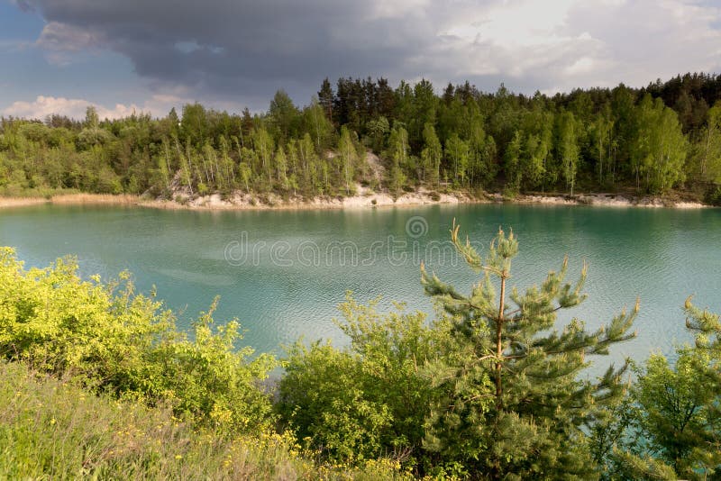 Chalk Quarry Filled with Water in Belarus. Stock Photo - Image of ...