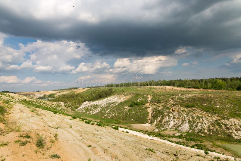 Chalk Quarry Filled with Water in Belarus. Stock Image - Image of cloud ...
