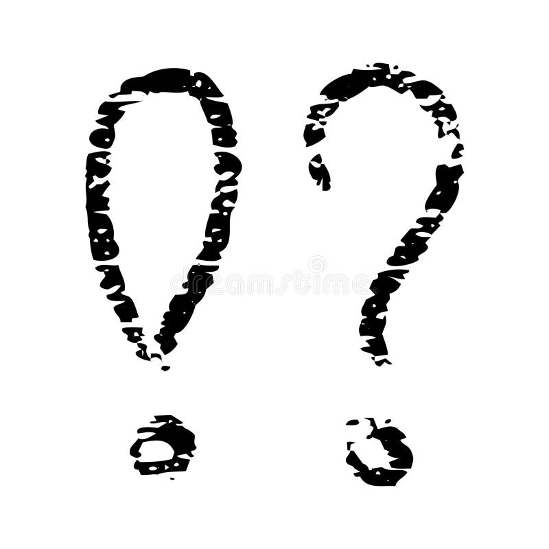 Chalk Question and Exclamation Mark. Crayon Hand Drawn Marks. Doodle ...