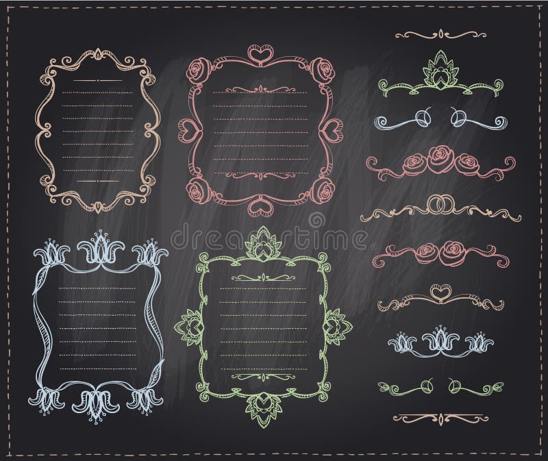 Chalk Retro Graphic Line Elements, Dividers and Monogram Frames Set Stock Vector - Illustration ...