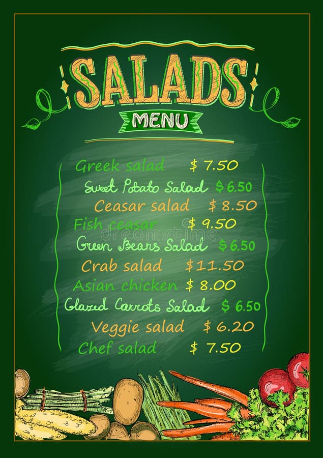 Salads Menu List Vector Design Concept Stock Vector - Illustration of ...