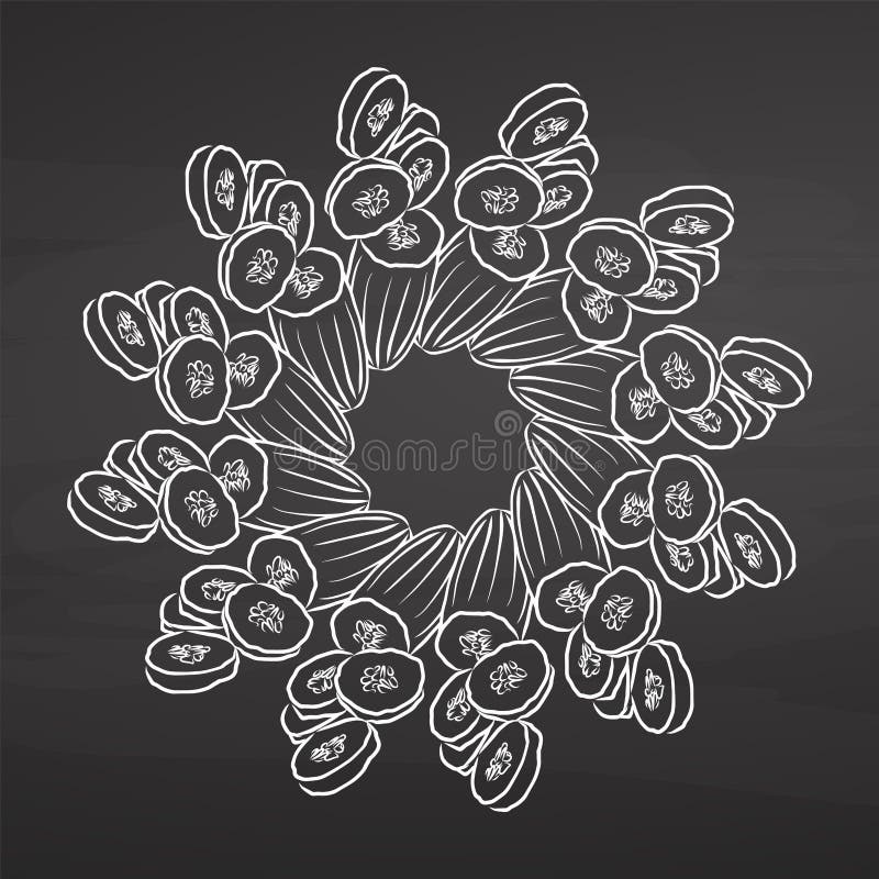 Chalk Sketch of Cucumbers Arranged in a Circle on a Chalkboard Stock ...
