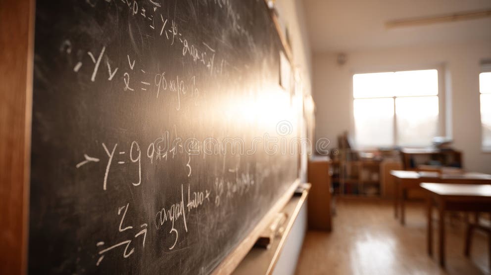 Chalk Smudges and Mathematical Equations are Visible on a Blackboard ...