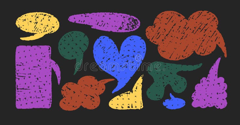 Chalk Speech Bubble Set. Crayon Color Dialogue Cloud Frame Different ...
