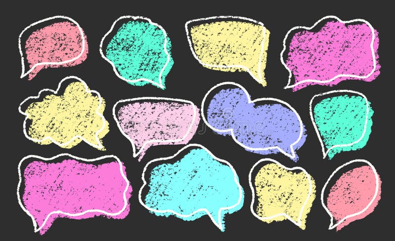 Chalk Speech Bubbles Vector Set. Crayon Scribble Talking Clouds Shapes ...
