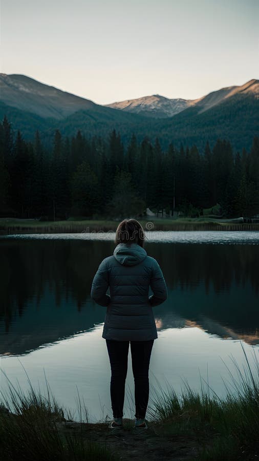 Person Reflects by Tranquil Lake, Embracing Solitude and Introspective ...