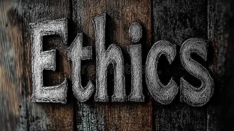 Ethics Hand Drawn Text on Rustic Wooden Background Stock Illustration ...