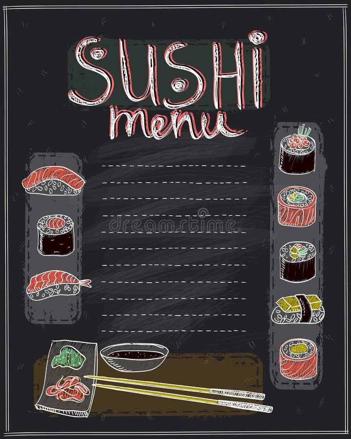 Chalk Sushi Menu List Design Stock Vector - Illustration of chalk ...