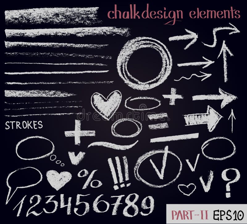 Chalk Texture Hand Drawn Design Elements. Set of Chalk Figures, Arrows ...