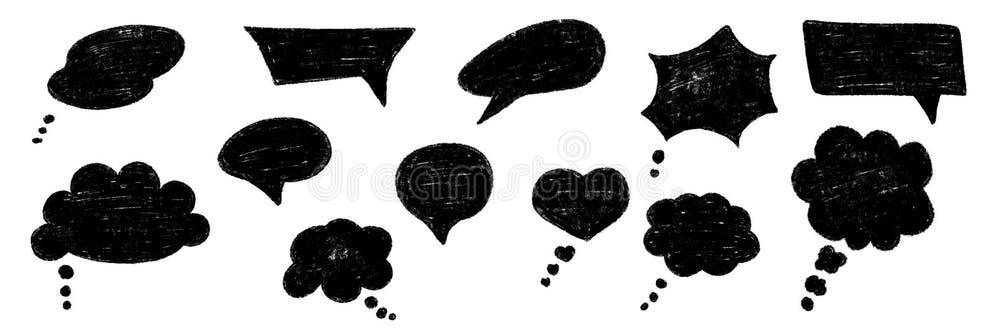 Chalk Textured Speech Bubbles Set. Different Blank Chat Empty Dialog ...