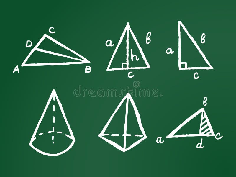 Chalk Triangle Formulas on Green Chalkboard. Hand Drawn Vector ...