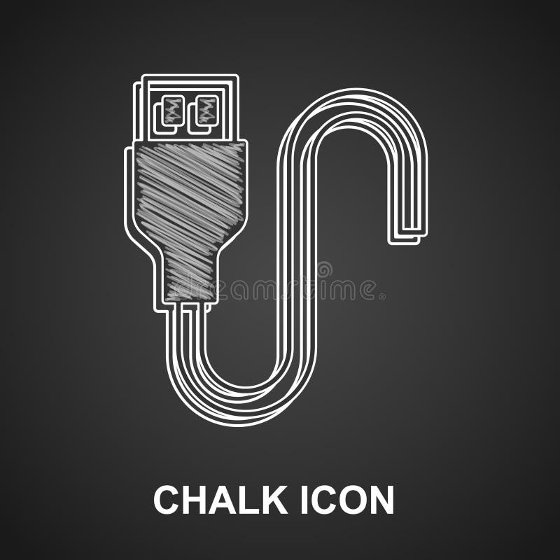 Chalk USB Cable Cord Icon Isolated on Black Background. Connectors and ...