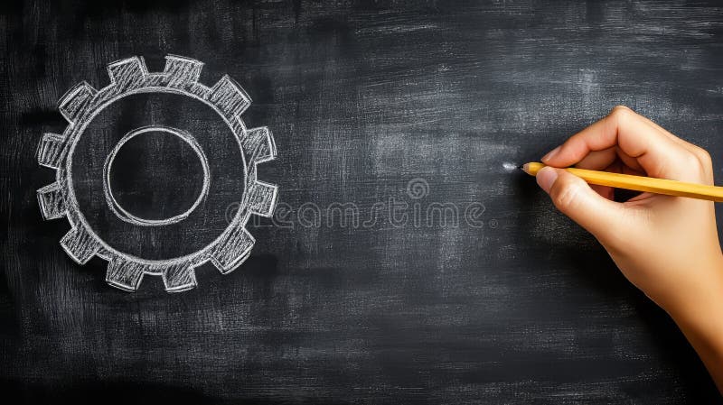 Chalk is Used To Hand Draw Gear Mechanisms on a Blackboard in a ...