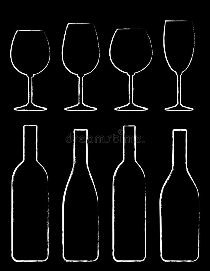 Chalk Wine Bottle and Glass Set Stock Vector - Illustration of liquor ...