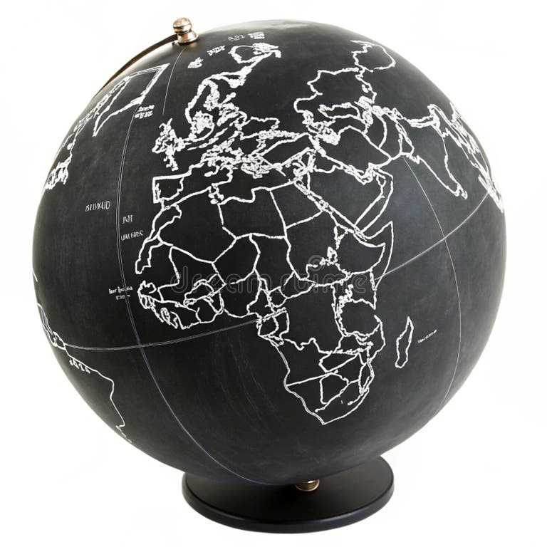 Chalk World Map on a Blackboard Globe Stock Illustration - Illustration ...