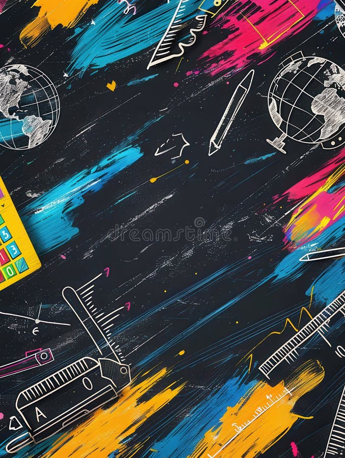 A Chalkboard Adorned with Vibrant Brush Strokes and Intricate Drawings ...