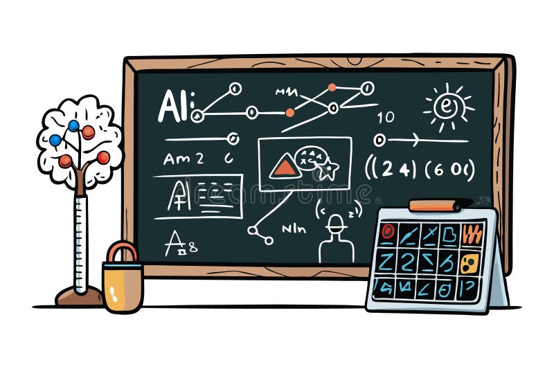Chalkboard with AI and Machine Learning Diagrams, Showcasing Innovative ...