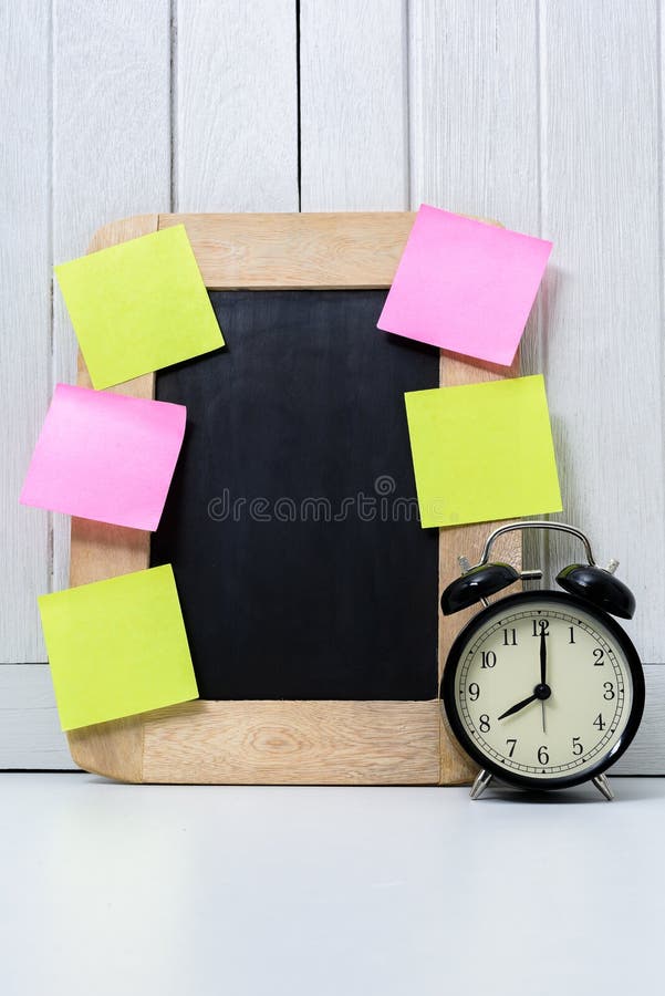 Chalkboard, Alarm Clock and Blank Sticky Note, Post Note or Post Stock ... Chalkboard, Alarm Clock and Blank Sticky Note, Post Note or Post Stock ...