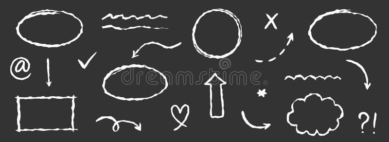 Chalkboard Arrow, Underline Element Vector Set. Hand Drawn Sketch Style ...