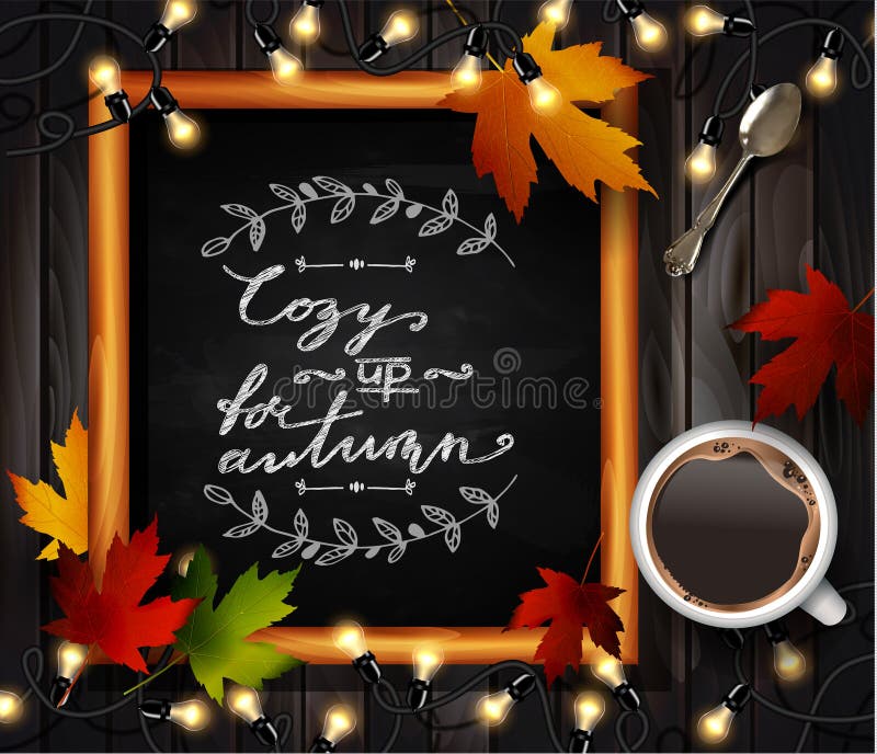 Chalkboard with Autumn Leaves Stock Vector - Illustration of handdrawn ...
