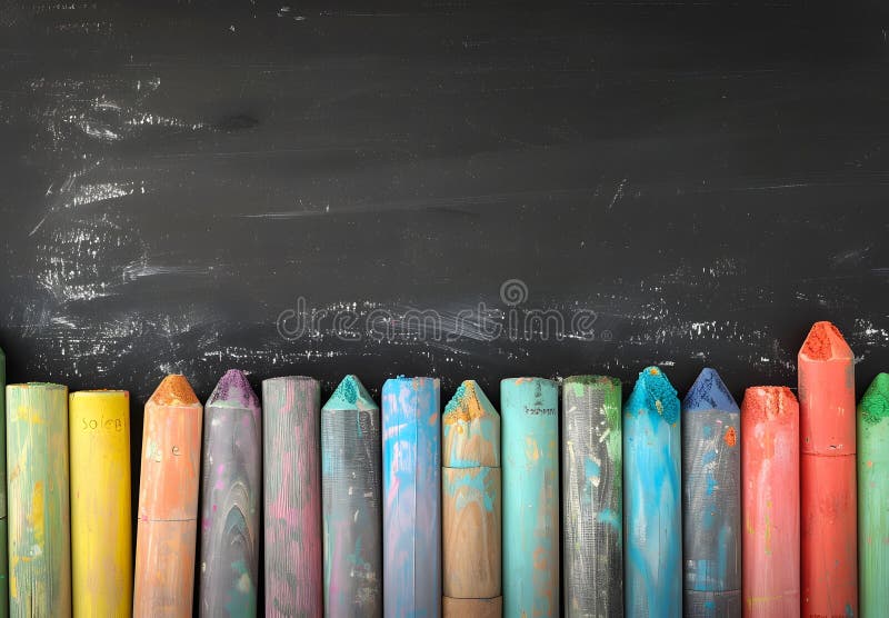 Colorful Chalk on Black Chalkboard Background Stock Illustration ...